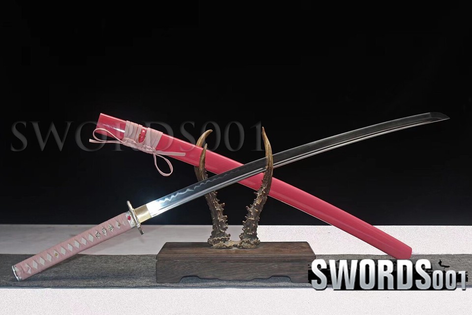 Adorable Pink Sword Japanese Samurai Katana Clay Tempered T10 Steel ...