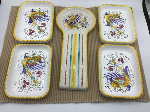 Fortebraccio Ceramiche Dipinto A Mano Umbria Italy Spoon Rest And Four ...