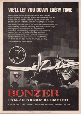 Bonzer TRN-70 Radar Altimeter 1968 Vintage Aviation Print Ad | eBay