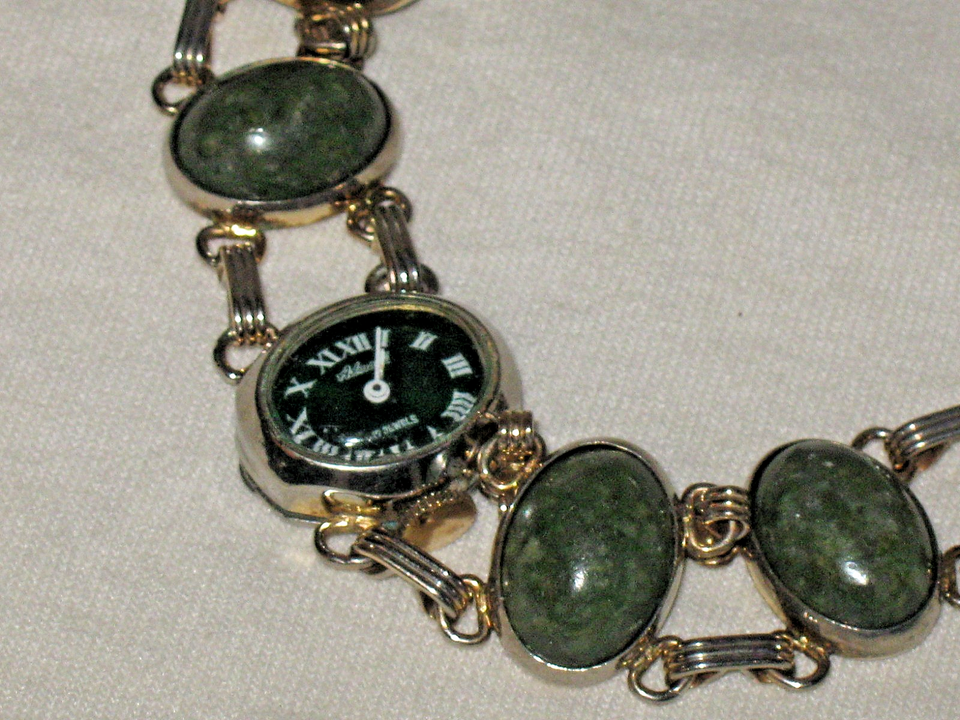VINTAGE SWISS ADMARK MOSS AGATE CABOCHON 17 JEWELS 10K RGP WATCH | eBay