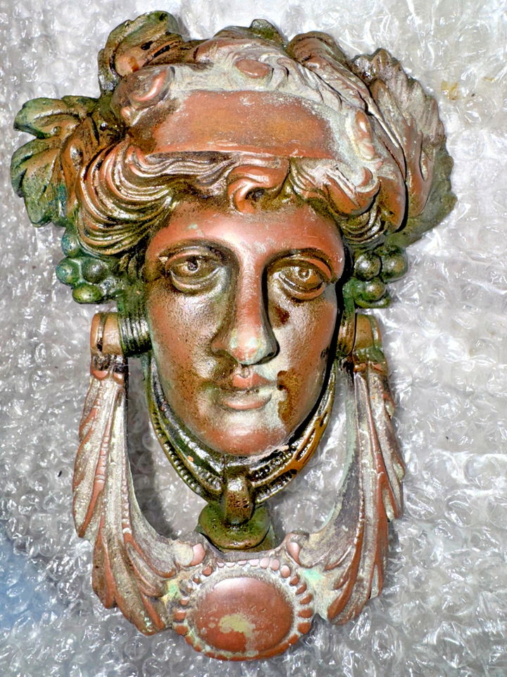 Large Antique Dionysus Door Knocker Bronze Roman God 7.25" 5.25" inches ...