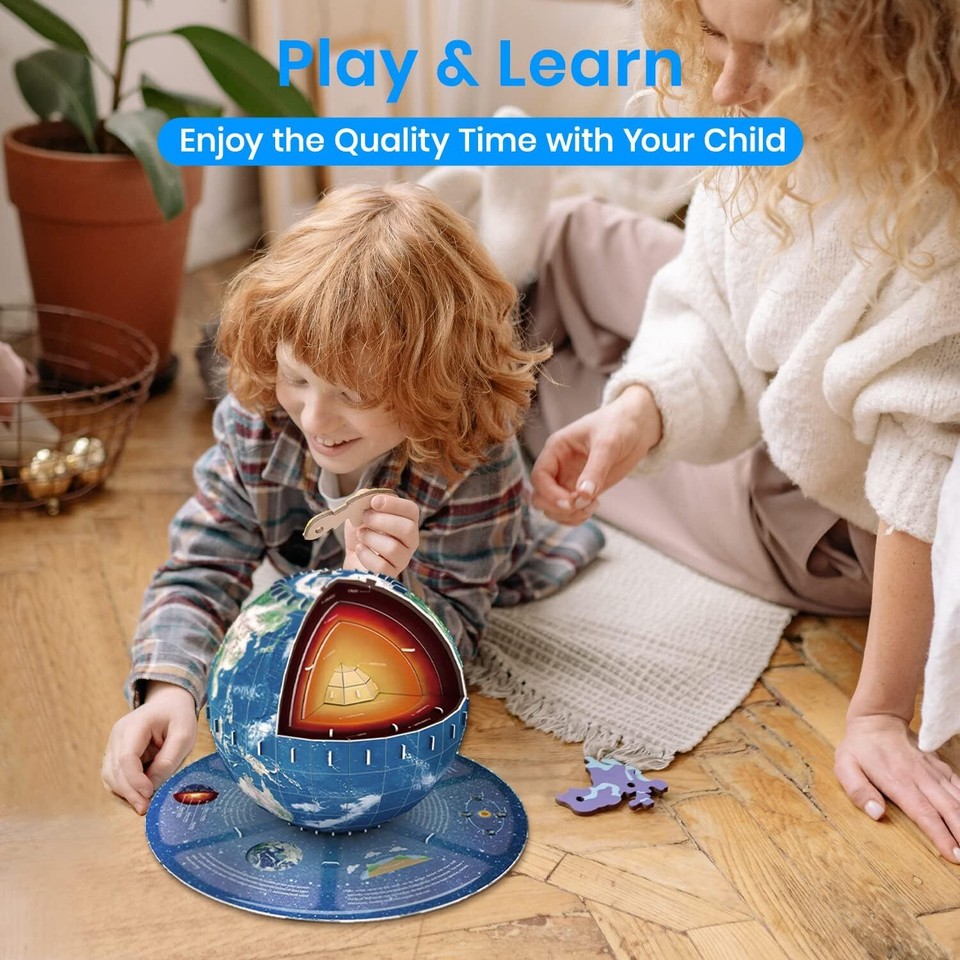 Educational 3D Earth Globe Puzzle Kit for Kids 8-14, Geography Learning ...