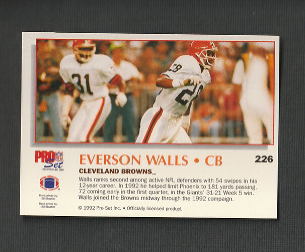 1992 Pro Set Power Everson Walls #226 Cleveland Browns | eBay