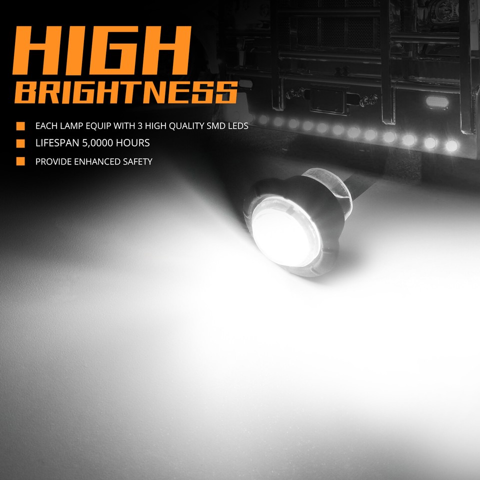 10PCS 3/4"LED Round Bullet Side Marker Lights Chicken Lights White For ...