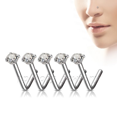 5pcs. 20g 18g L-Bend 3mm CZ Prong Set 316L Surgical Steel Nose Ring ...