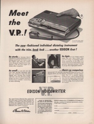 1953 EDISON VOICEWRITER VP RECORD ORANGE PORTABLE OTTO AD 16499 | eBay