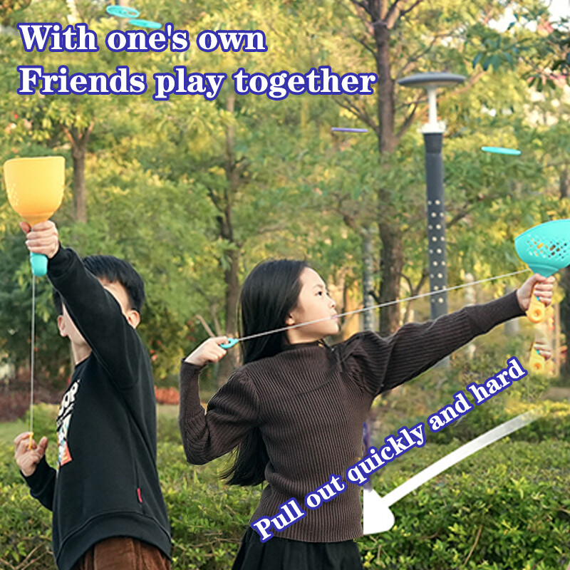 Flying Saucer Disc Launcher Kids Flying Toys Pull String Throw Catch ...