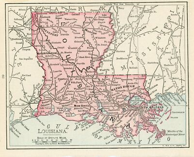 1899 Vintage Atlas Map Page - Louisiana map one side and Texas map on ...