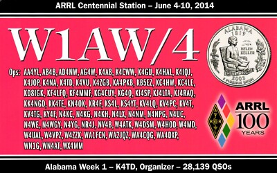 ARRL Centennial Station Alabama W1AW/4 QSL Radio Postcard | eBay
