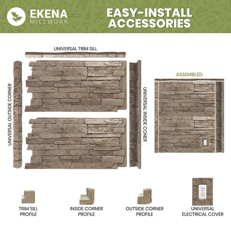 Everstone Cobblestone 23.75 in. x 48 in. Urethane Composite Faux Stone ...