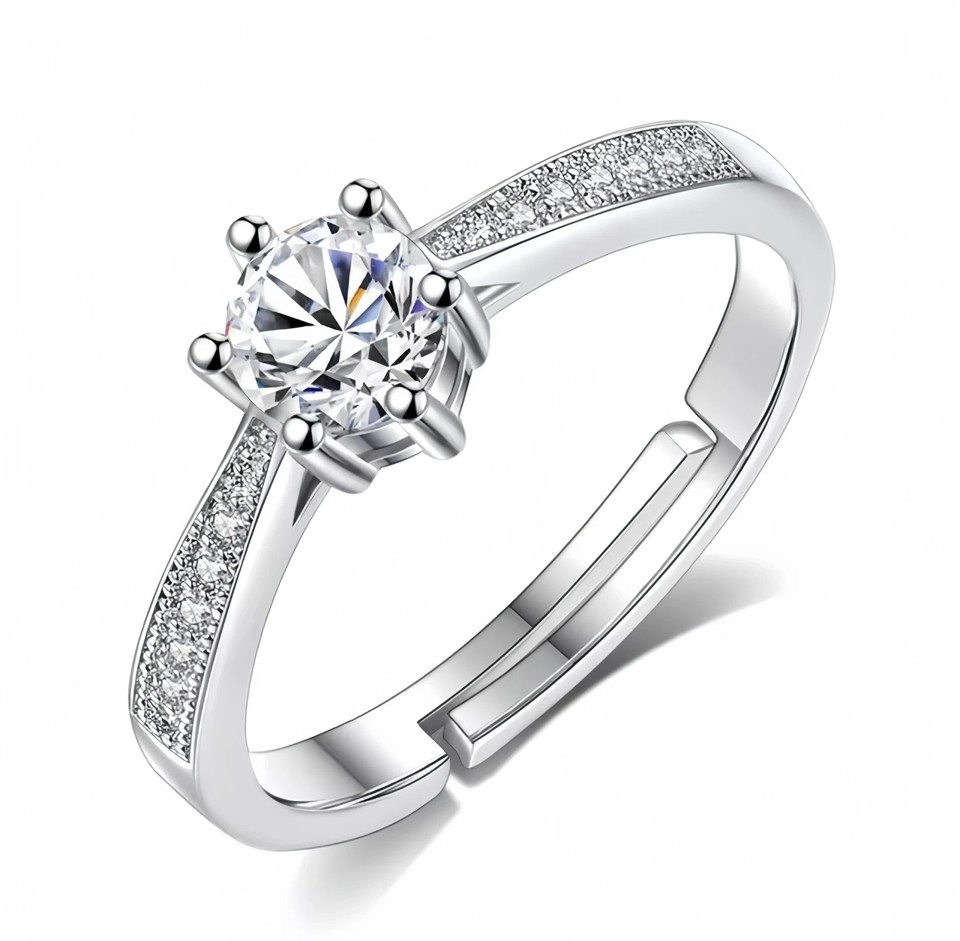 925 Sterling Silver Crystal Stone Adjustable Ring For Women Girls ...