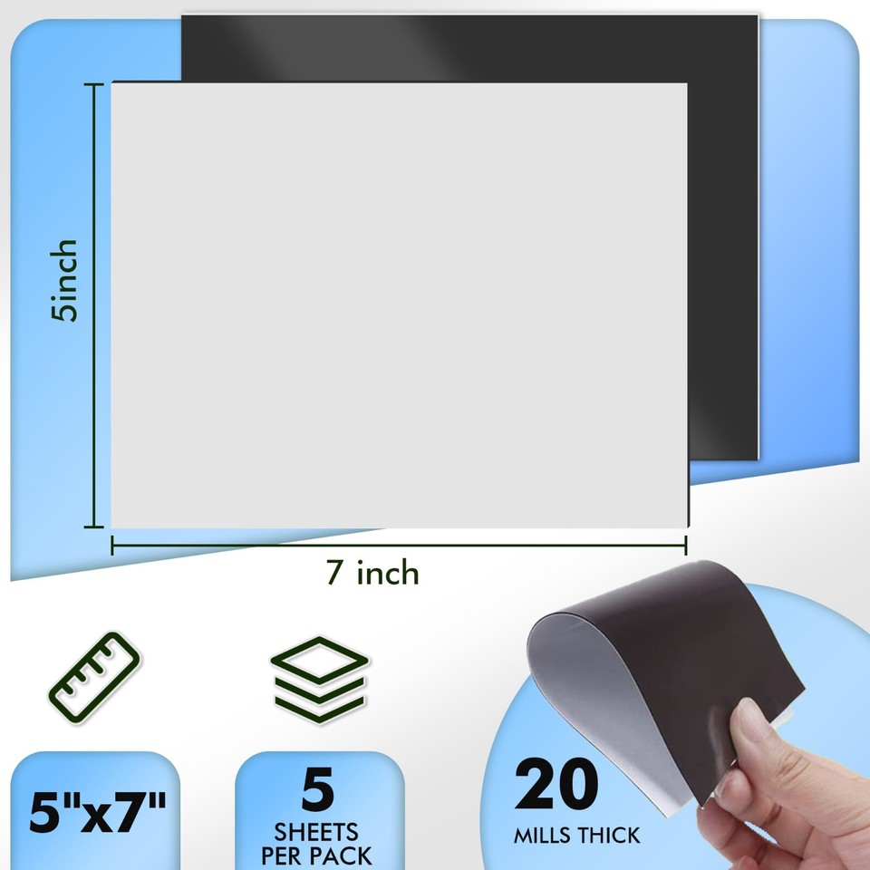 Strong Flexible Self Adhesive Magnetic Sheet 5x7 Photo Magnet Sheets 20 ...