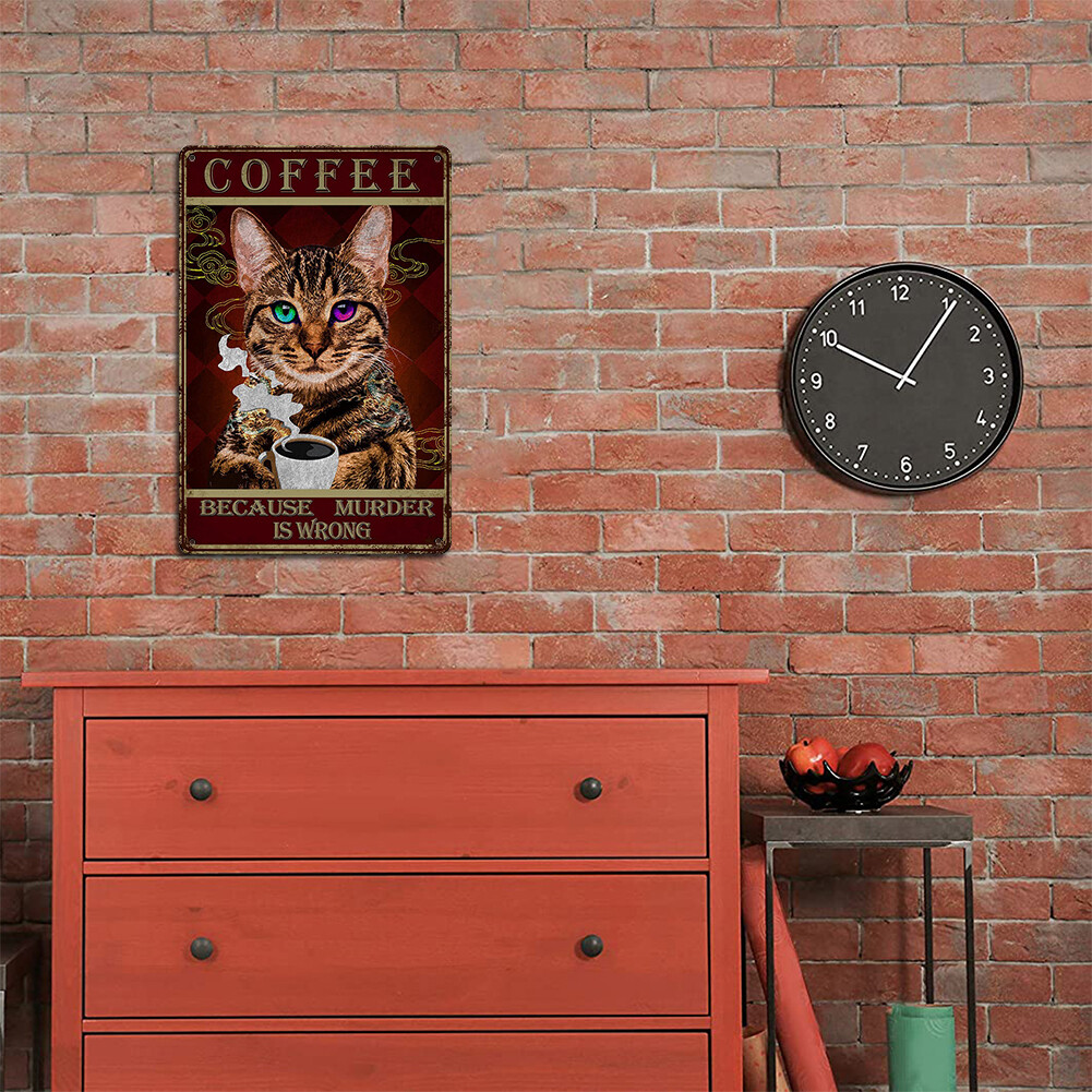 Coffee Cat Vintage Metal Plate Tin Sign Plaque Poster for Bar Club Cafe ...