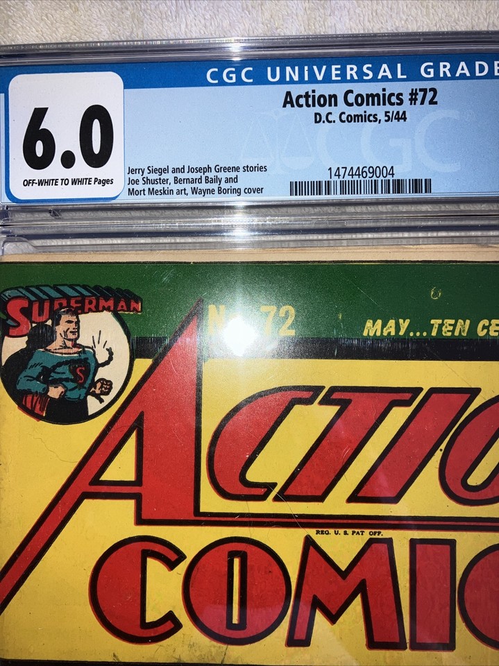 LOT OF 1-GOLDEN AGE SUPERMAN ACTION COMICS#72…CGC GRADED 6.0…1944..WOW ...
