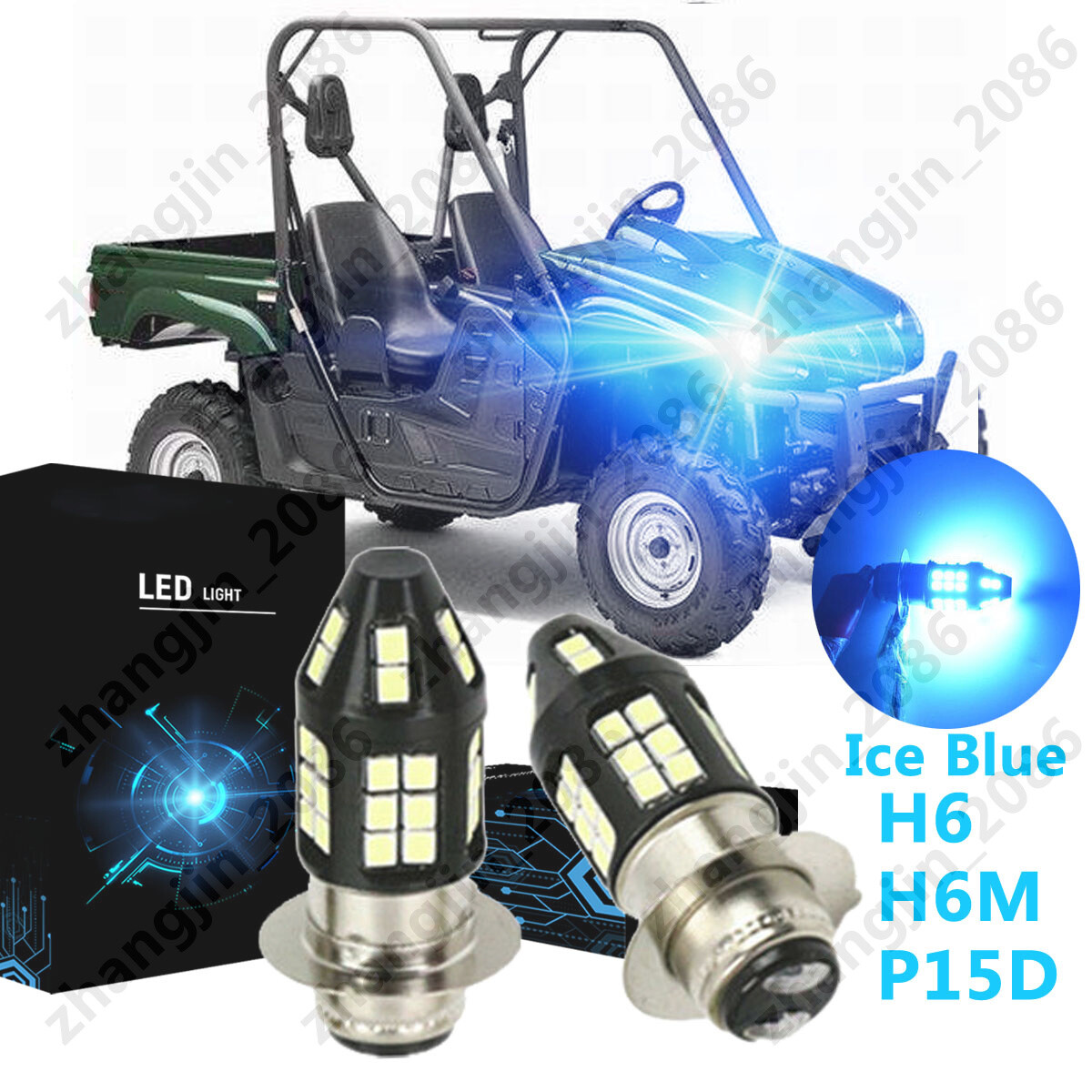 Ice Blue H6 P15D LED HeadLight Bulb 8000K 100W SX For Yamaha Rhino 450 ...