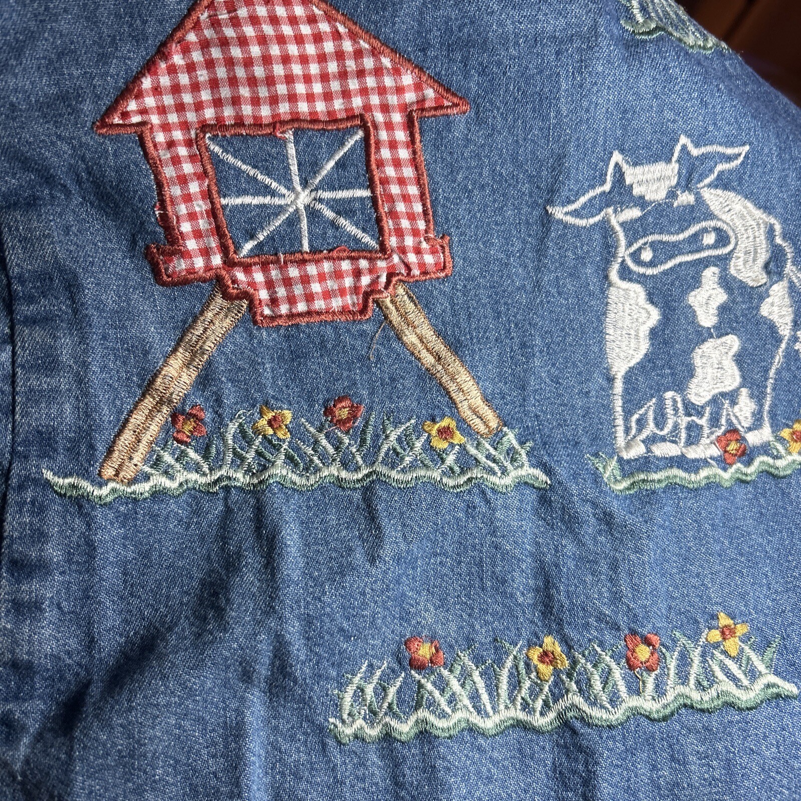Vintage Keren Hart Embroidered Denim Farm Vest Cows P… - Gem