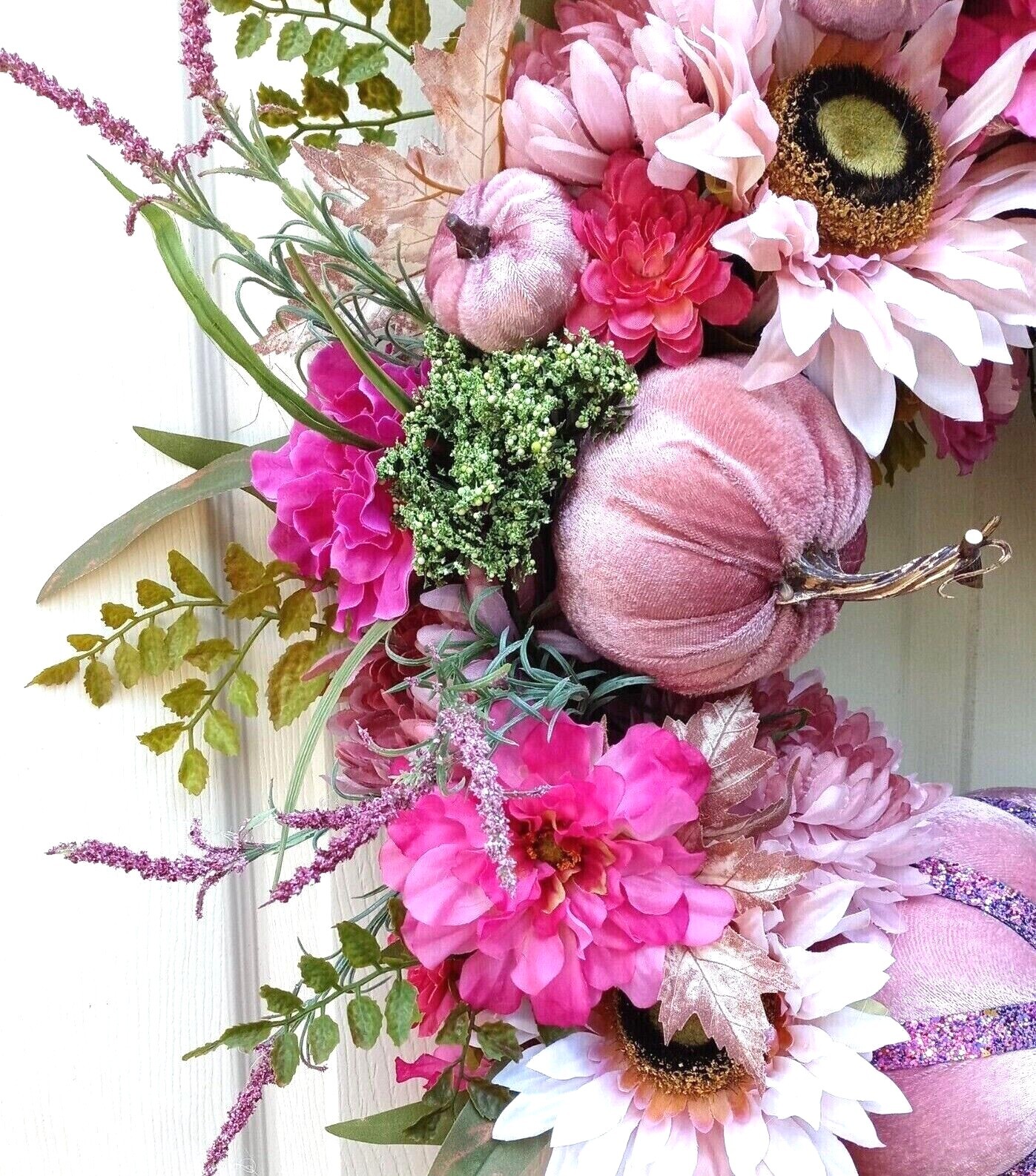 Fall Wreath Pink Autumn Wreath Elegant Sunflower Velvet Pumpkin Door ...