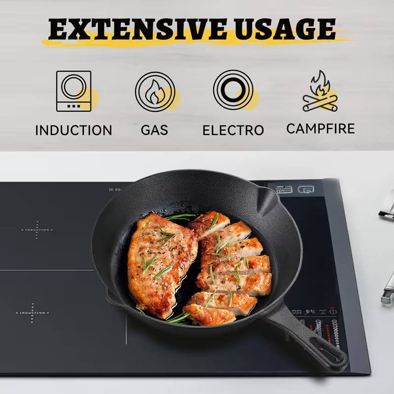 3pcs Cast Iron Cookware Set: Heavy-Duty Non-Stick Pan, Multi-functional ...