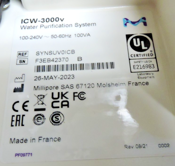 NEW Millipore Synergy ICW-3000 Water Purifier SYNSUV0ICB / Thermo ...