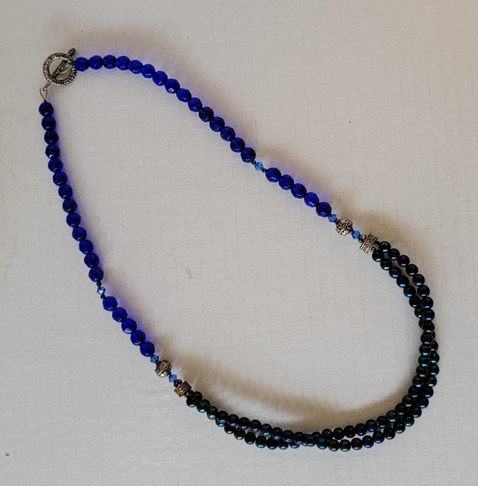 Handmade 22 inch peacock glass beads and regular beads necklace with ...