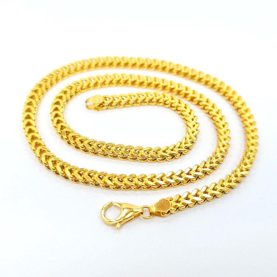 22K Yellow Gold Franco Chain Necklace 17.7 in Hollow 4mm Genuine ...