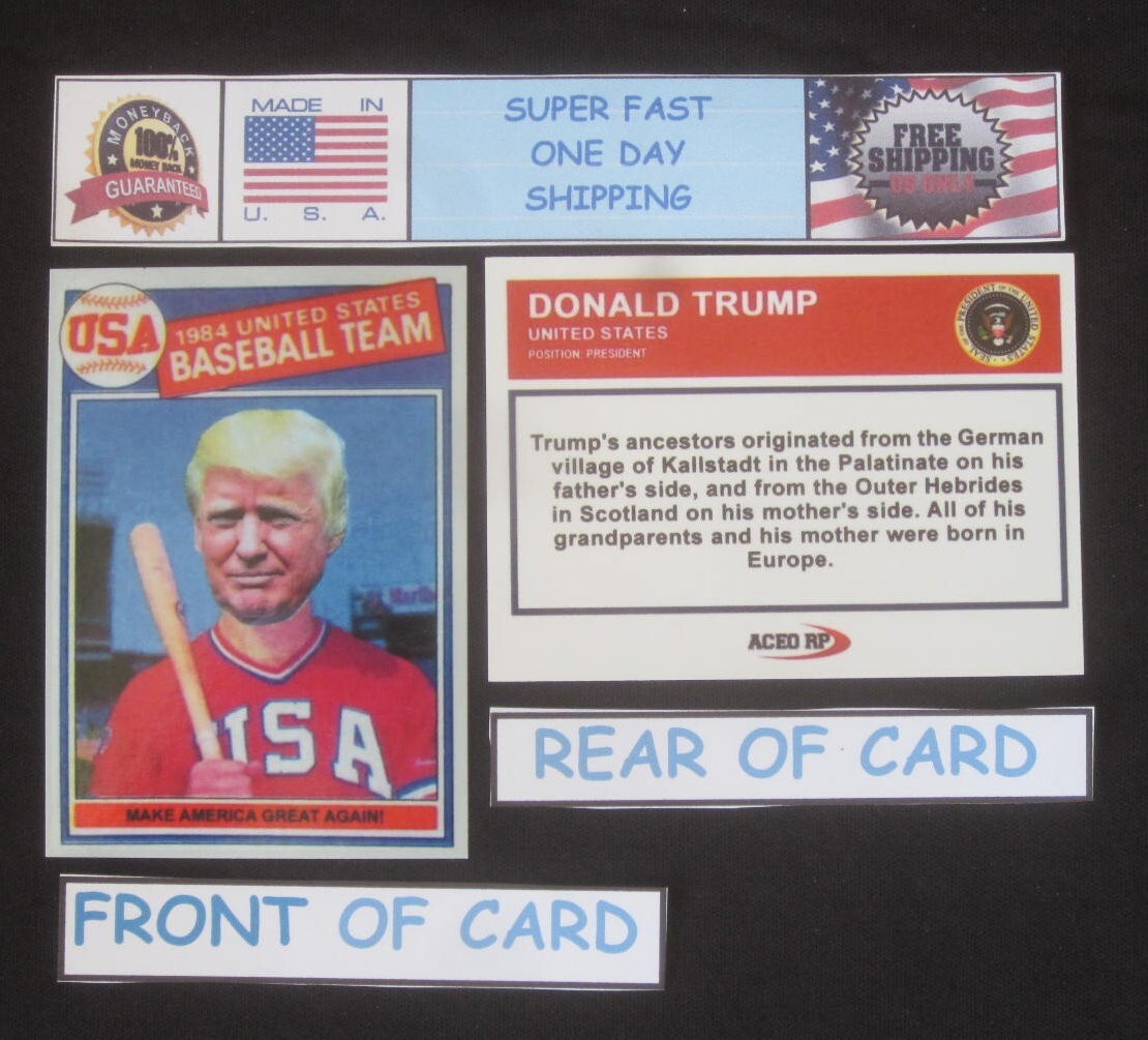 DONALD TRUMP Set of 4 ACEO Baseball Cards-52 & 85 Topps-89 Upper Deck ...