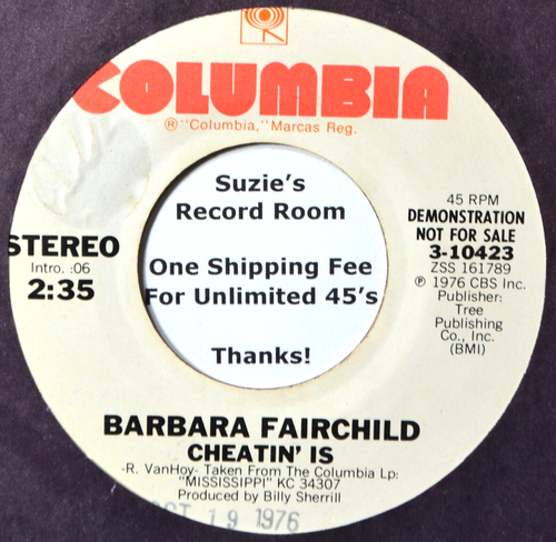 Barbara Fairchild Cheatin' Is DJ Promo Female Vocal Country EX 45 7 ...