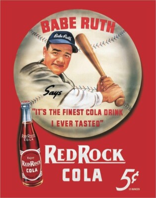 Babe Ruth Red Rock Cola 5¢ Tin Metal Sign Man Cave Garage Bar Decor 12. ...