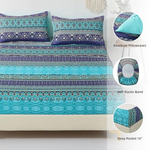 Boho Sheets Set Size(4PCS) Bohemian Bedding Colorful Striped Queen Boho ...