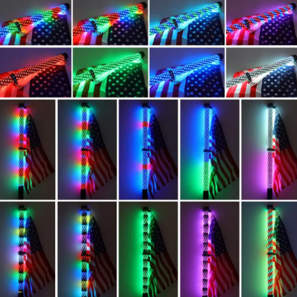 2* Spiral RGB 2ft LED Whip Lighted W/Flag For ATV UTV Can Am X3 Polaris ...