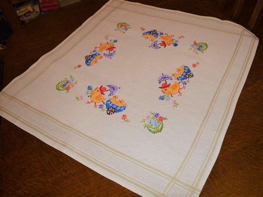 MOMMA TAKES CHICKS FOR A RIDE! VINTAGE GERMAN HAND EMBROIDERED EASTER ...