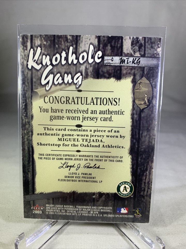 2003 Fleer Splendid Splinters Knothole Gang Jersey Miguel Tejada #MT-KG ...