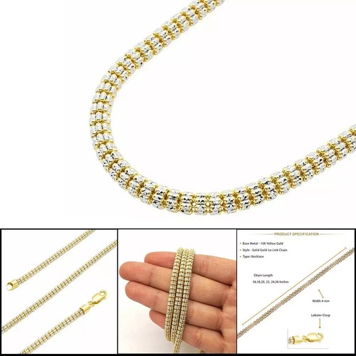 10k 4.5mm Solid Yellow Gold Ice chain two tone Chain 24.80g .. 20 ...