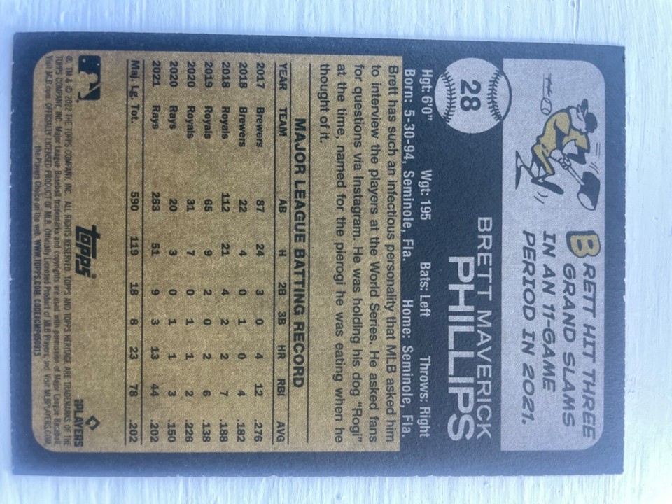 2022 Topps Heritage Brett Phillips Autograph Signed Card Tampa Bay ...