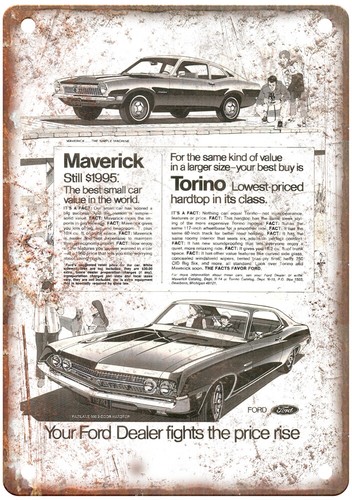 Vintage 1970 Ford Maverick and Fairlane 500 Ad Retro Look Metal Sign ...