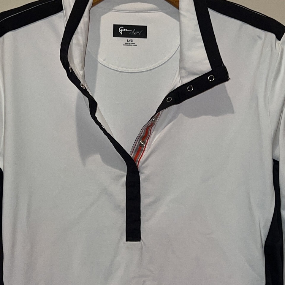 Greg Norman Color block Long Sleeve Golf Top Sz Large White Shirt $89 ...