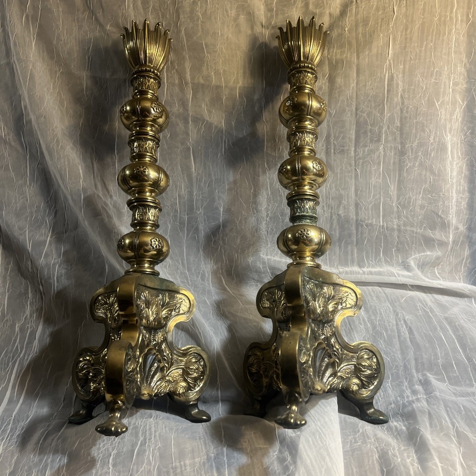 Pair of Beautiful Ornate Baroque Style Brass Church Altar Candlesticks ...