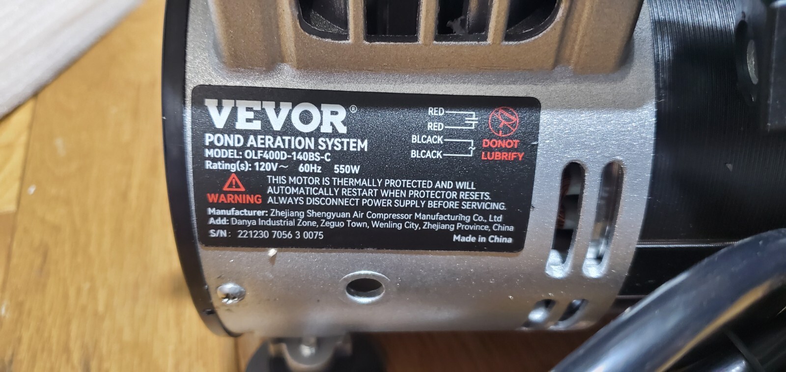 VEVOR Pond Aerator Lake Pond Aeration 3/4 HP Pump 100' Tube OLF400D ...