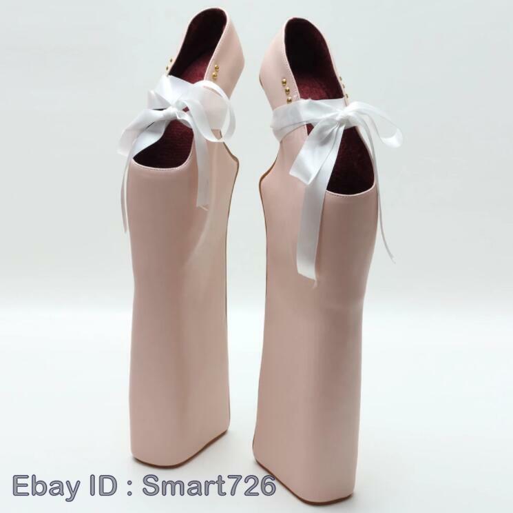 Womens Chic Lace Up Pink Ballet Heelless Shoes Party Club Pony Hoof ...