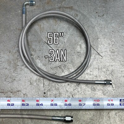 56" Stainless Steel Braided Hydraulic Line (-3AN 90 Degree to -3AN ...