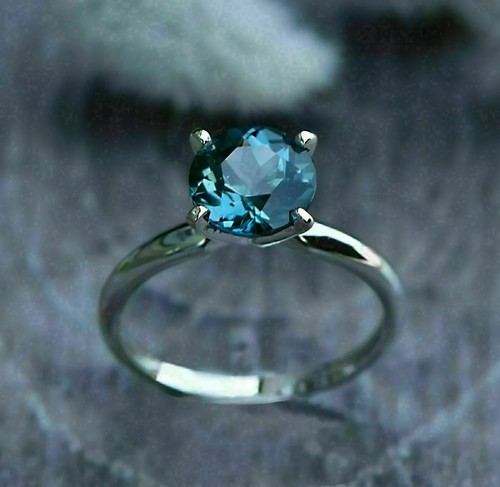 2Ct Round Lab Created Blue Diamond Solitaire Engagement Ring White Gold ...
