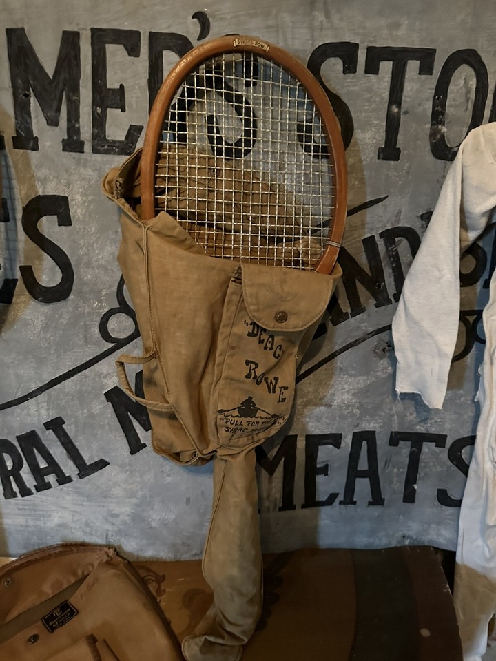 Antique 1930s Wood Wilson Tennis Racket w/ Folk Art Rowing Lakehouse ...