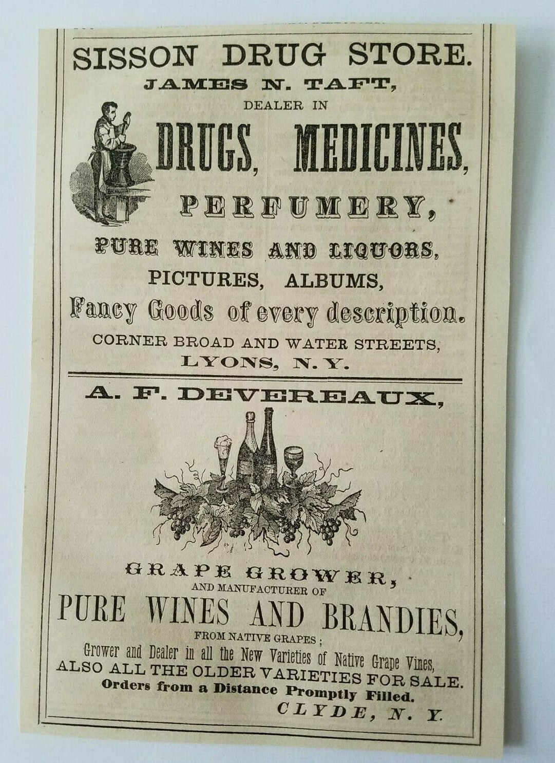 1867 New York Lyons Devereaux Wine Brandy Sisson Drugs Quack ...