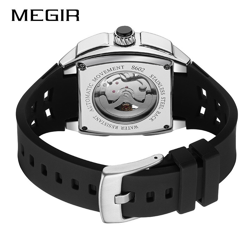 MEGIR Tonneau Hollow Luminous Waterproof Tourbillon Automatic ...