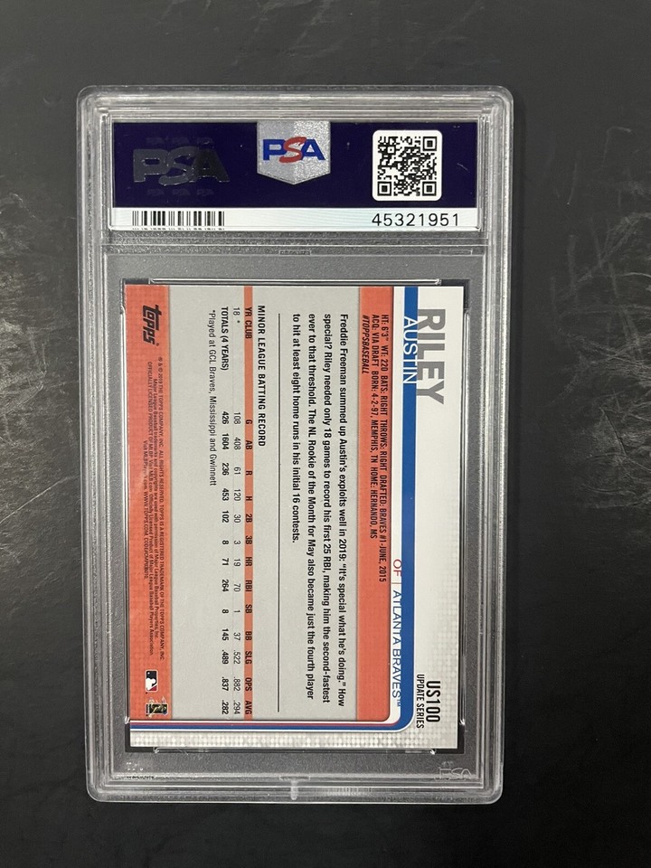 AUSTIN RILEY RC 2019 Topps Update US100 ROOKIE BATTING PSA 10 GEM MT ...