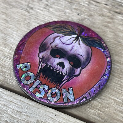 Pog Slammer POISON Scary Apple Skeleton Metal Vintage 90s Holographic 1 ...
