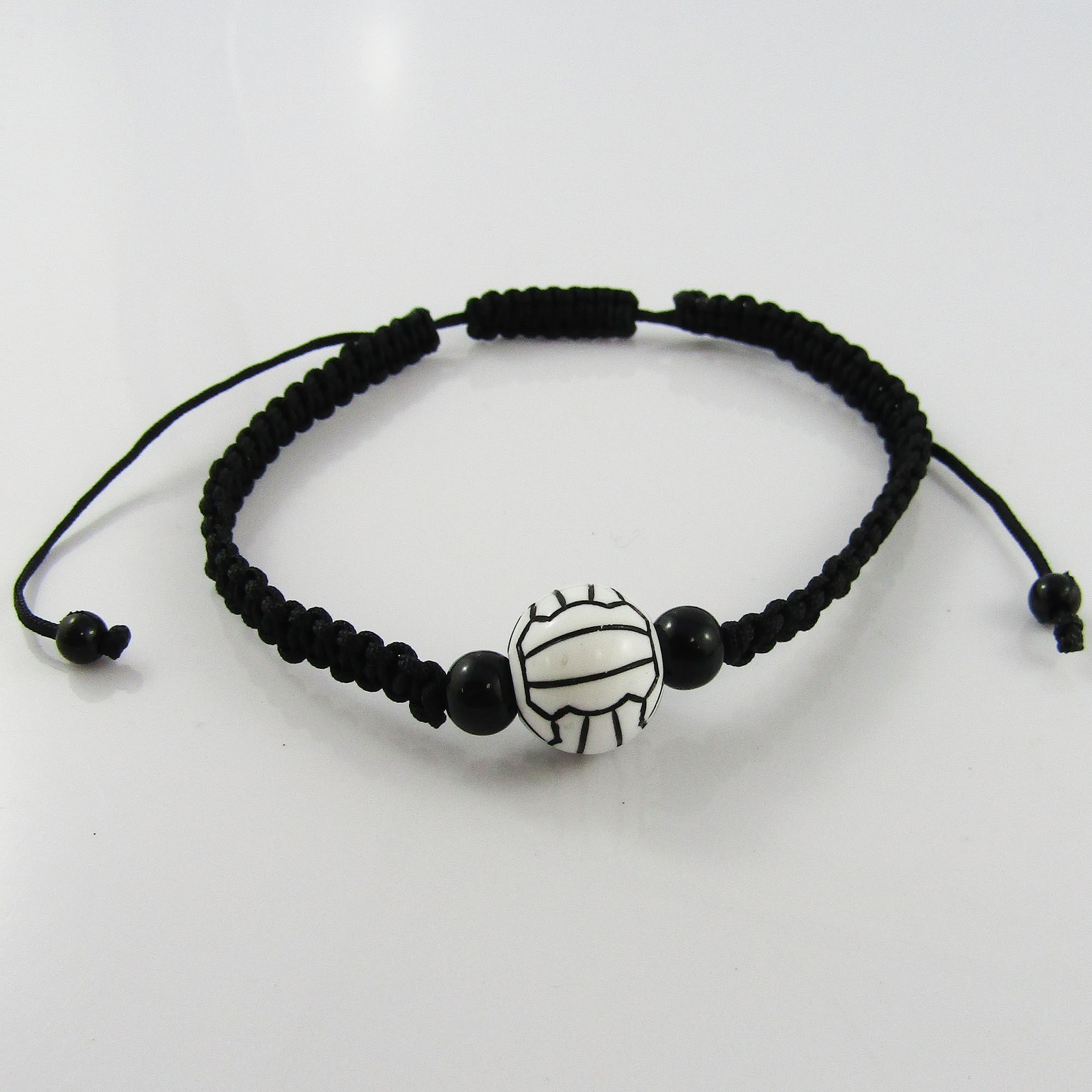 Braided Netball / Volleyball Bead Bracelet Adjustable Nylon Cord Sport ...