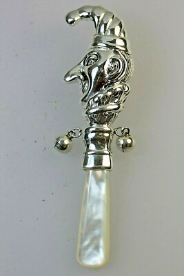 MR PUNCH ANTIQUE STERLING SOLID SILVER BABY BELL EMBOSSED RATTLE | eBay UK
