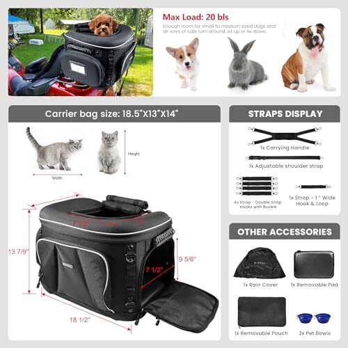 Motorcycle Pet Carrier Crate for Small Medium Dog, Cat up to 20lb, Pet ...