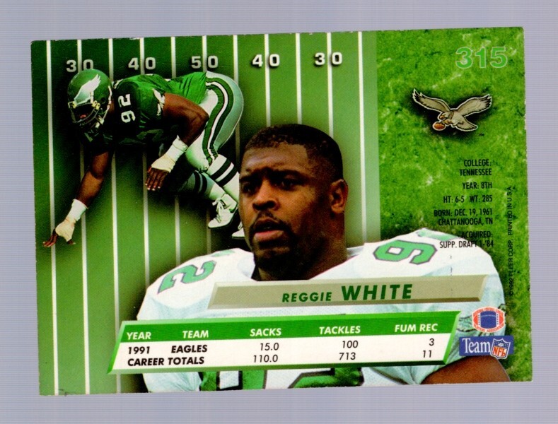 REGGIE WHITE - 1992 ULTRA - CARD # 315 - FREE SHIPPING | eBay